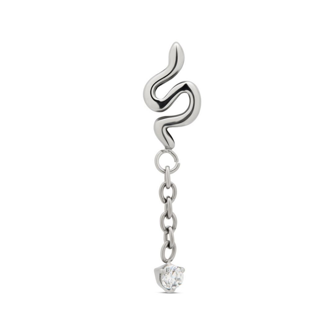 Threadless Smooth Snake w Dangle CZ Attachment – Trident - Fine Body Jewelry