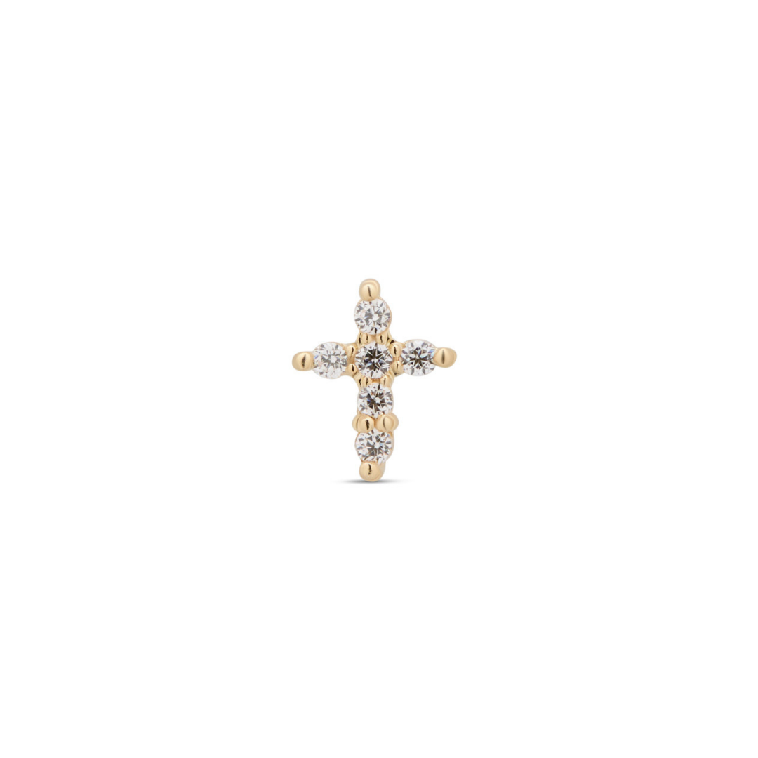14kt Gold Threadless - Jeweled Cross Attachment – Trident - Fine Body Jewelry