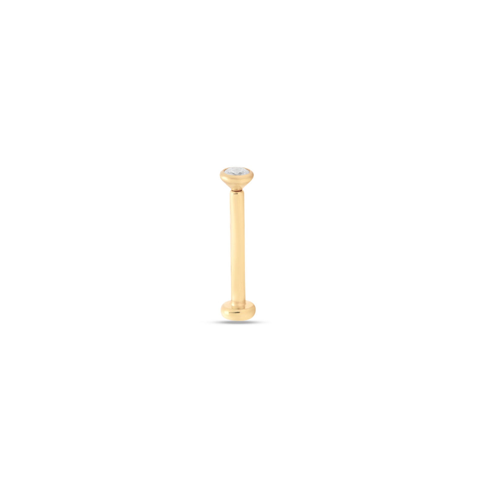 24kt Gold PVD Titanium Threadless Nose Labret Rounded Bezel – Trident - Fine Body Jewelry