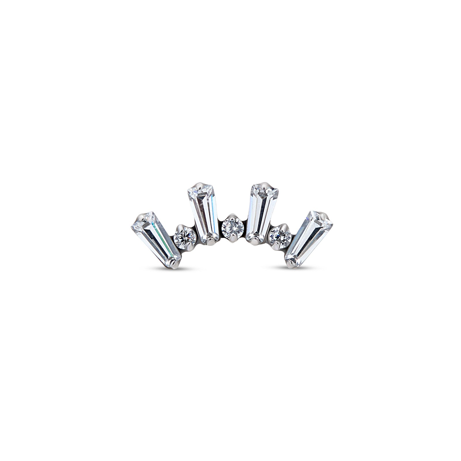 Threadless Baguette and Round Stones Crown Attachment – Trident - Fine Body Jewelry
