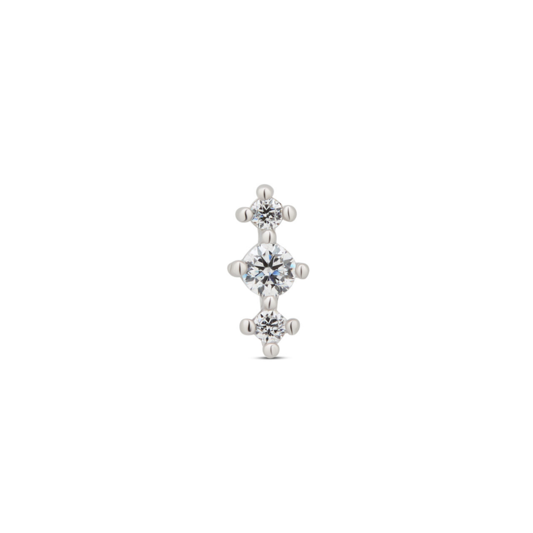 14kt White Gold Threadless - 3 Stone Prong Set Round 1mm - 2mm Attachm – Trident - Fine Body Jewelry