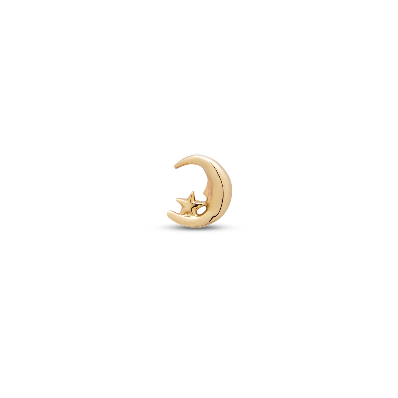 14kt Gold Threadless - Moon With Face – Trident - Fine Body Jewelry