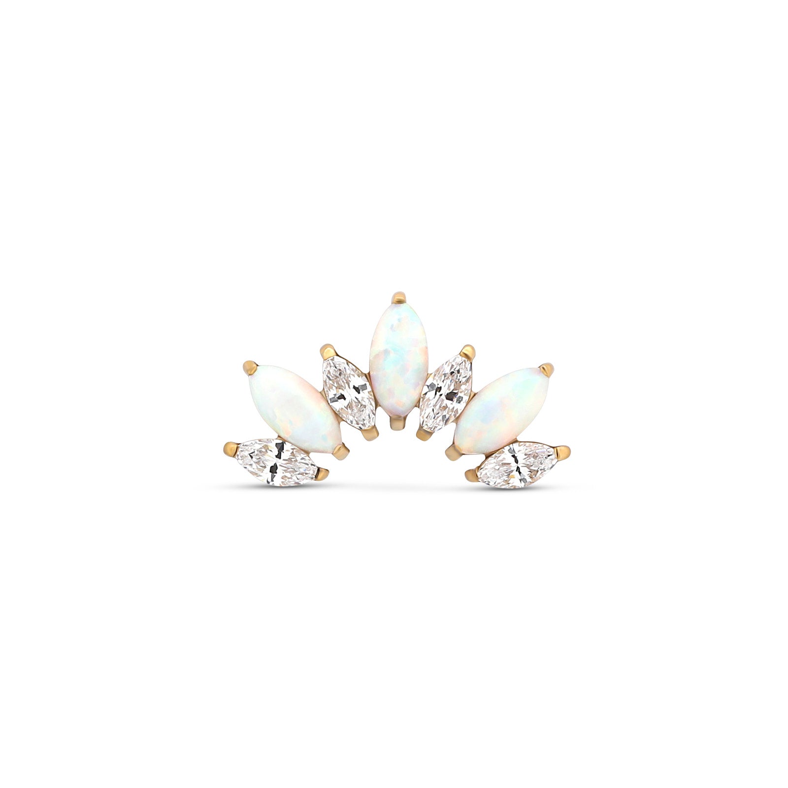 24kt Gold PVD Titanium Threadless Crystal and Opal Jeweled Crown Attac ...
